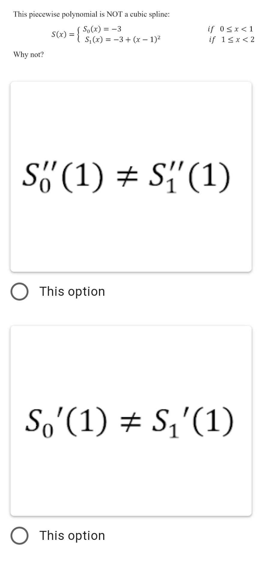 Solved This piecewise polynomial is NOT a cubic spline: | Chegg.com