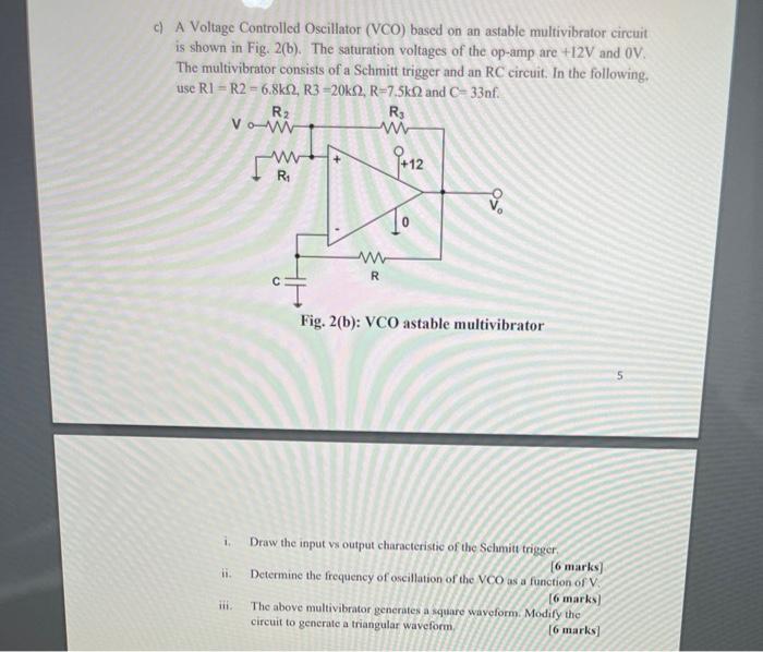 Solved c) A Voltage Controlled Oscillator (VCO) based on an | Chegg.com