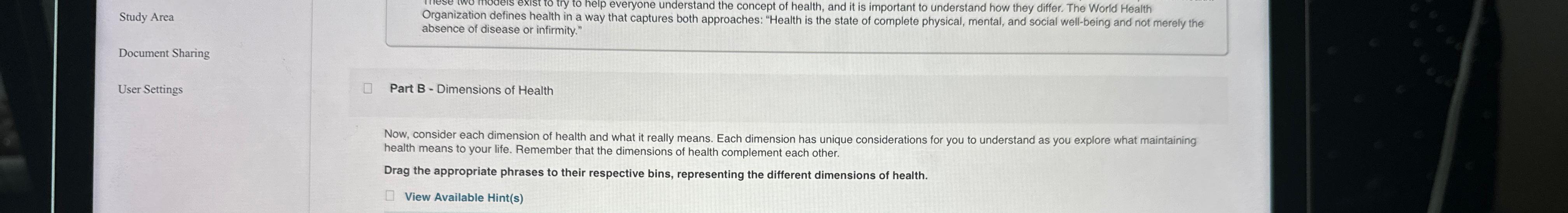 Solved Study AreaDocument SharingUser Settingshelp everyone | Chegg.com