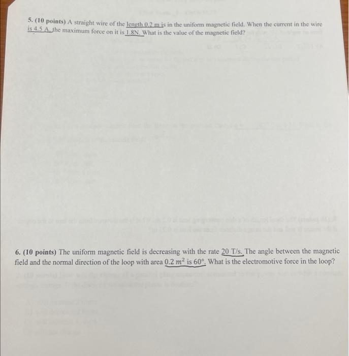 5. (10 points) A straight wire of the length 0.2 m is | Chegg.com
