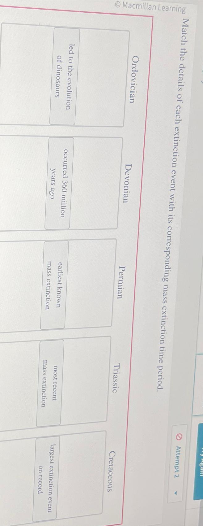 Solved Match the details of each extinction event with its | Chegg.com