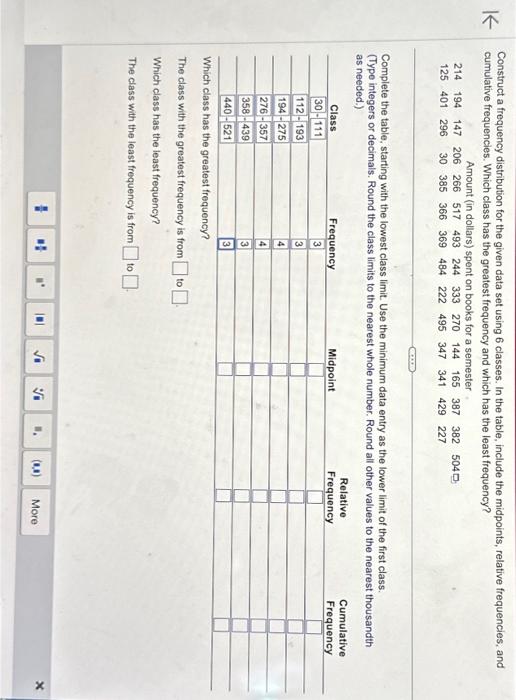 Solved Complete the table, starting with the lowest class | Chegg.com