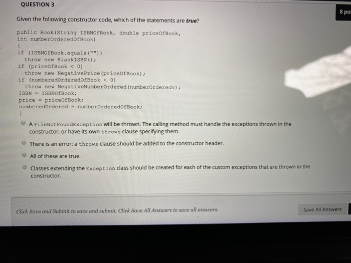 Solved QUESTION 3 8 poi Given the following constructor | Chegg.com