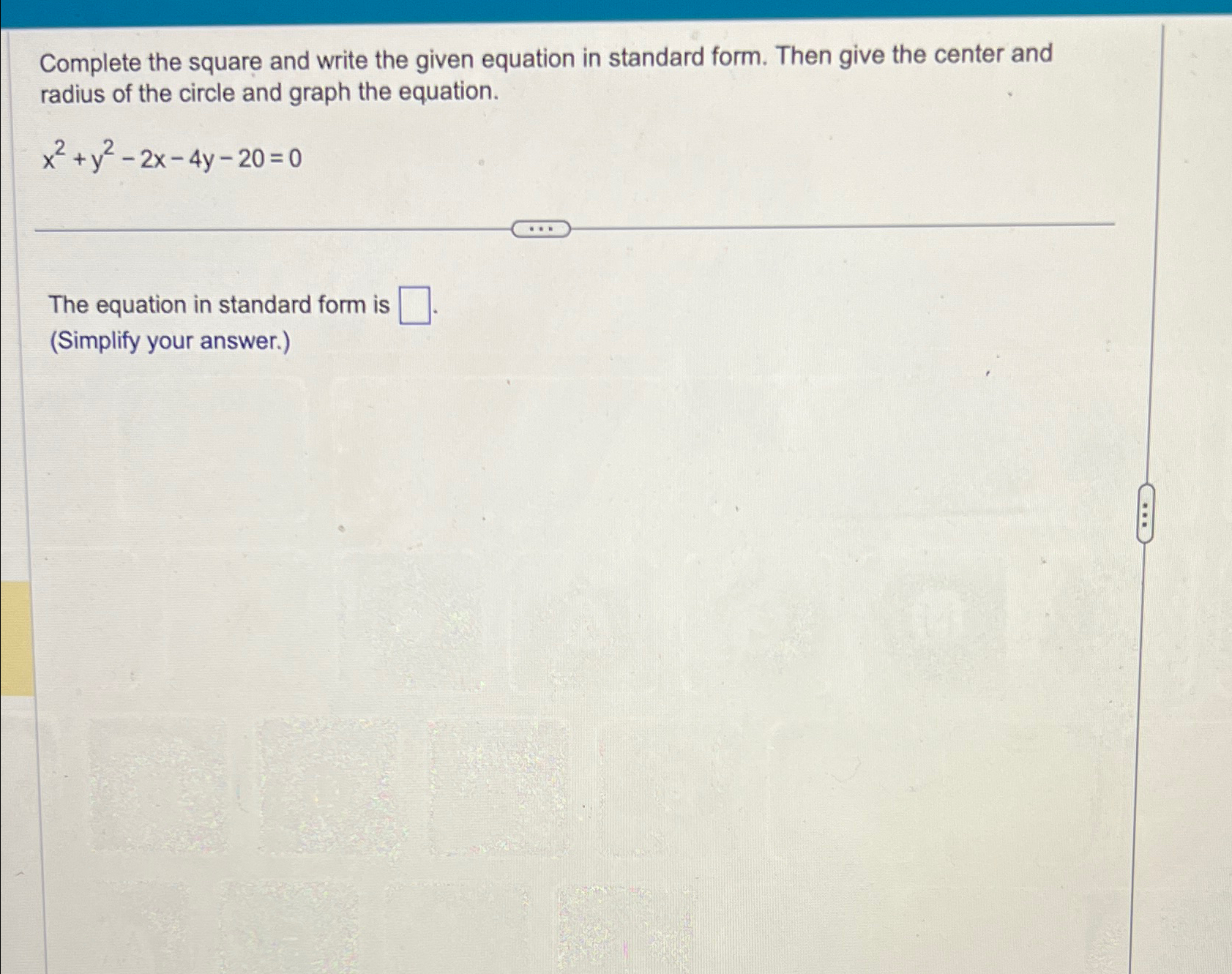 Solved Complete the square and write the given equation in | Chegg.com