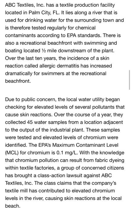 Solved ABC Textiles, Inc. has a textile production facility | Chegg.com