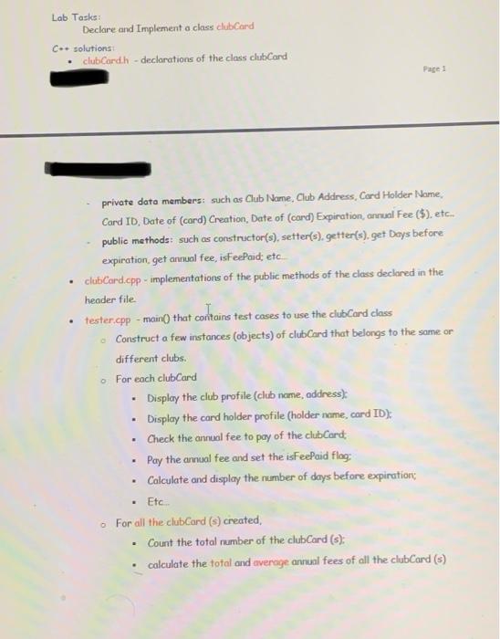 Solved Lab Tasks: Declare and Implement a class clubcord C-- | Chegg.com