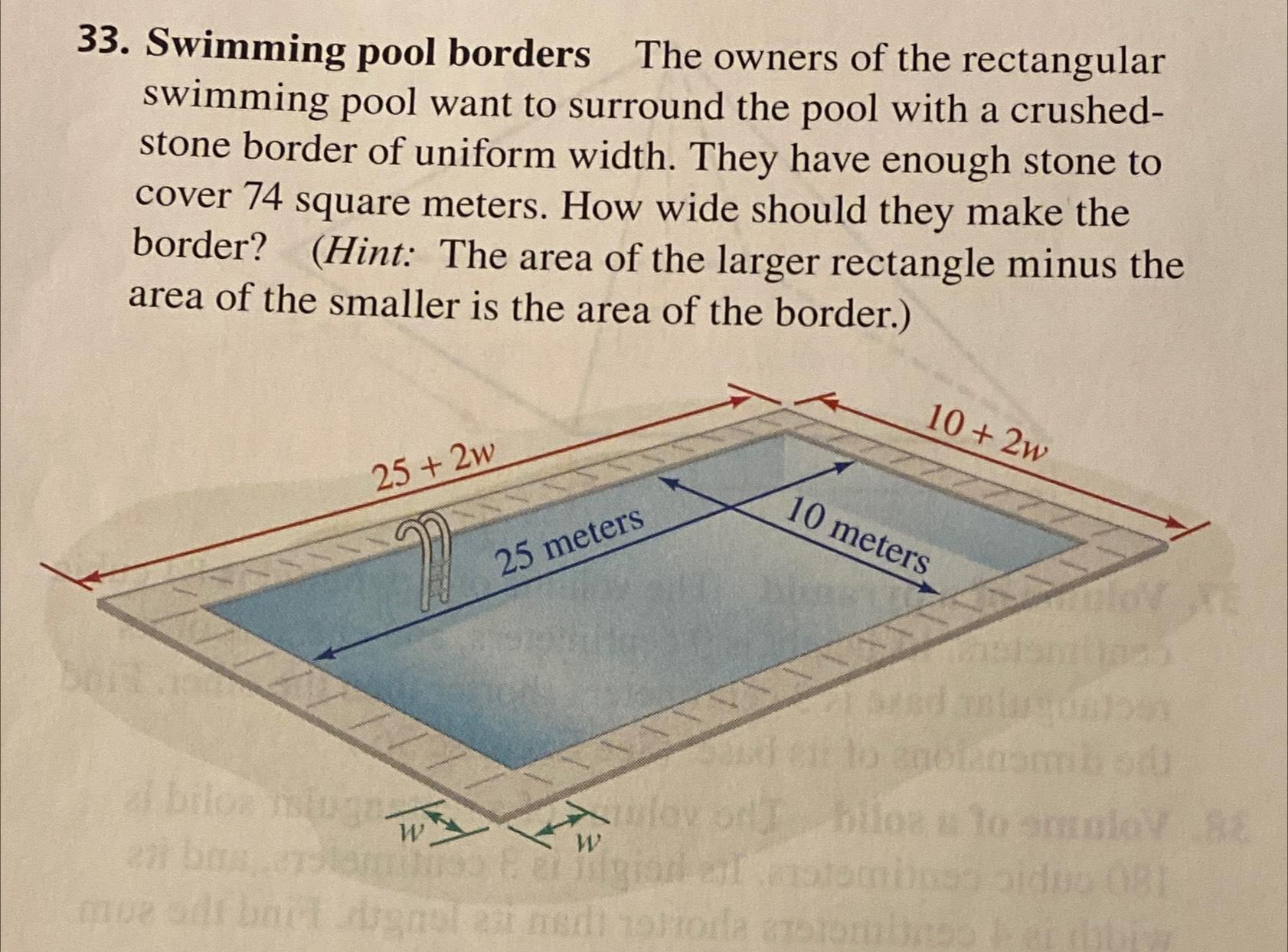 Solved Swimming pool borders The owners of the rectangular | Chegg.com