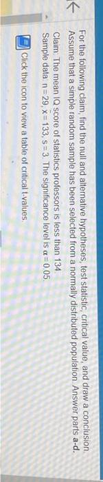 Solved For the following claim, find the null and | Chegg.com