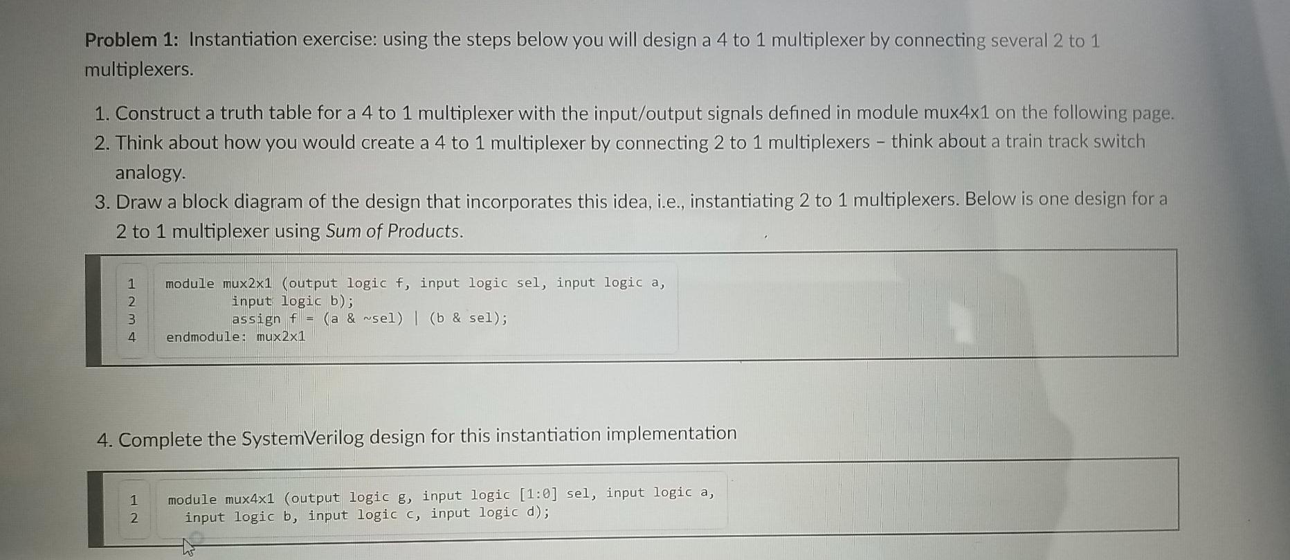 Solved Problem 1: Instantiation exercise: using the steps | Chegg.com