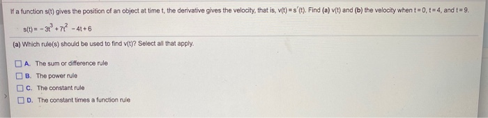 Solved If a function s(t) gives the position of an object at | Chegg.com