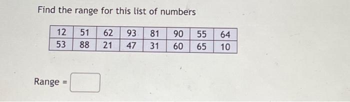 Solved Find the range for this list of numbers Consider | Chegg.com