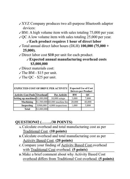 Solved XYZ Company produces two all-purpose Bluetooth | Chegg.com