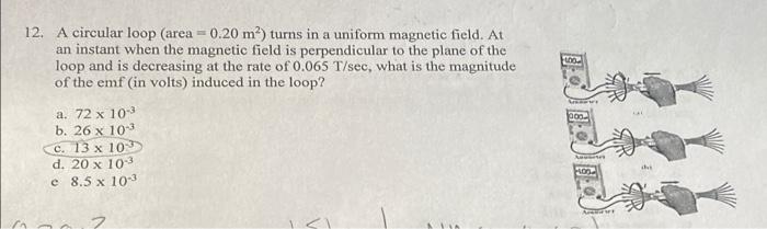 Solved 12. A circular loop (area = 0.20 m²) turns in a | Chegg.com