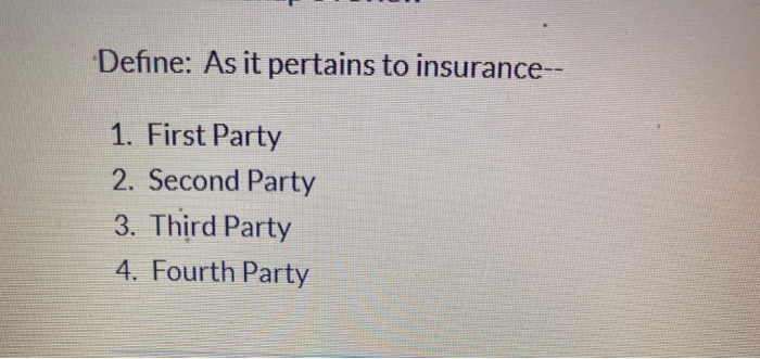 Solved Define: As it pertains to insurance- 1. First Party | Chegg.com