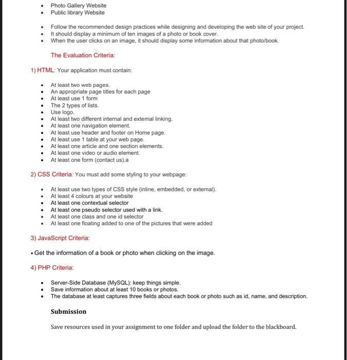 Solved - Photo Gallery Website - Public library Website - | Chegg.com