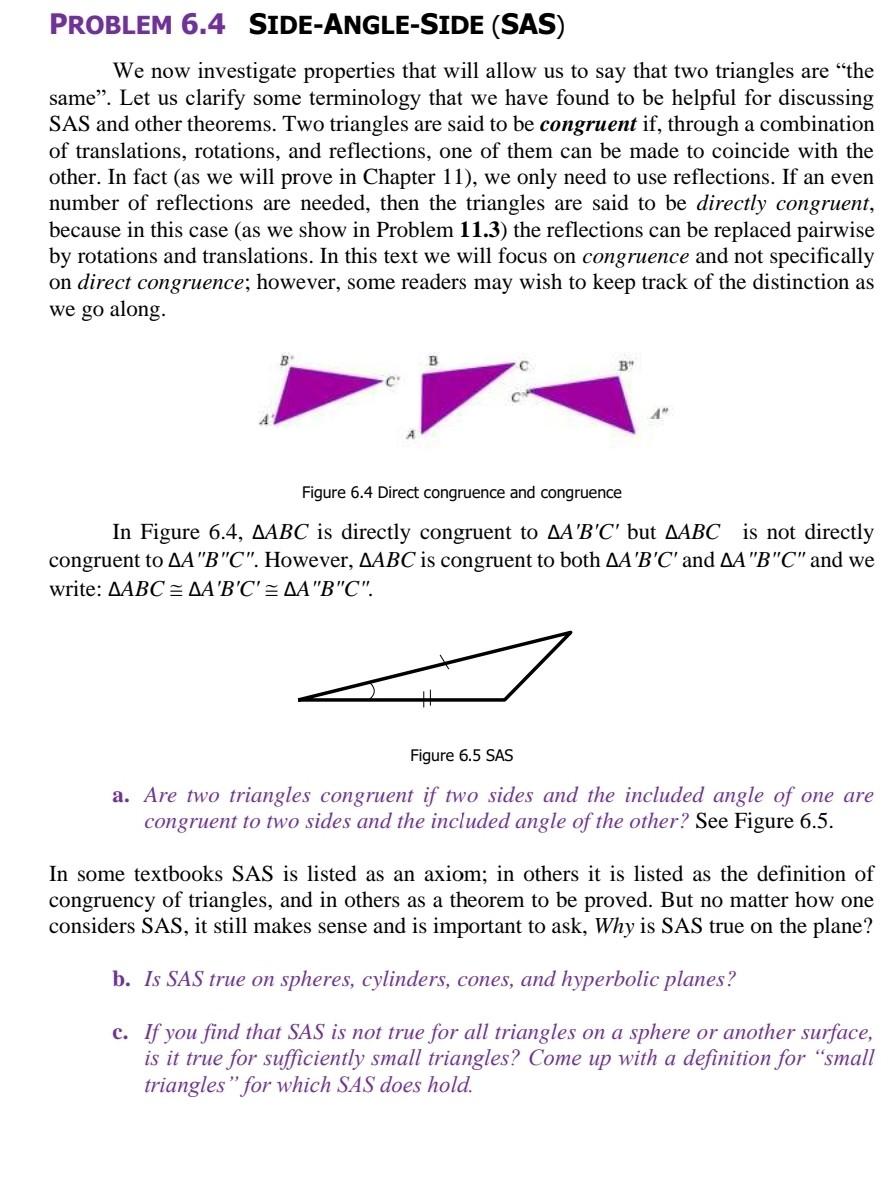 Solved PROBLEM 6.4 SIDE-ANGLE-SIDE (SAS) We now investigate | Chegg.com