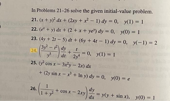 Solved In Problems 2126 Solve The Given Initial Value 3379