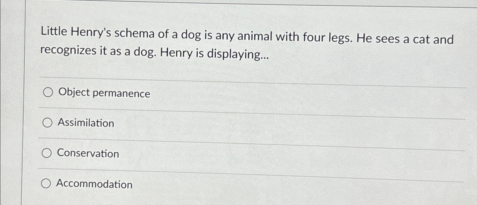 Solved Little Henry's schema of a dog is any animal with | Chegg.com