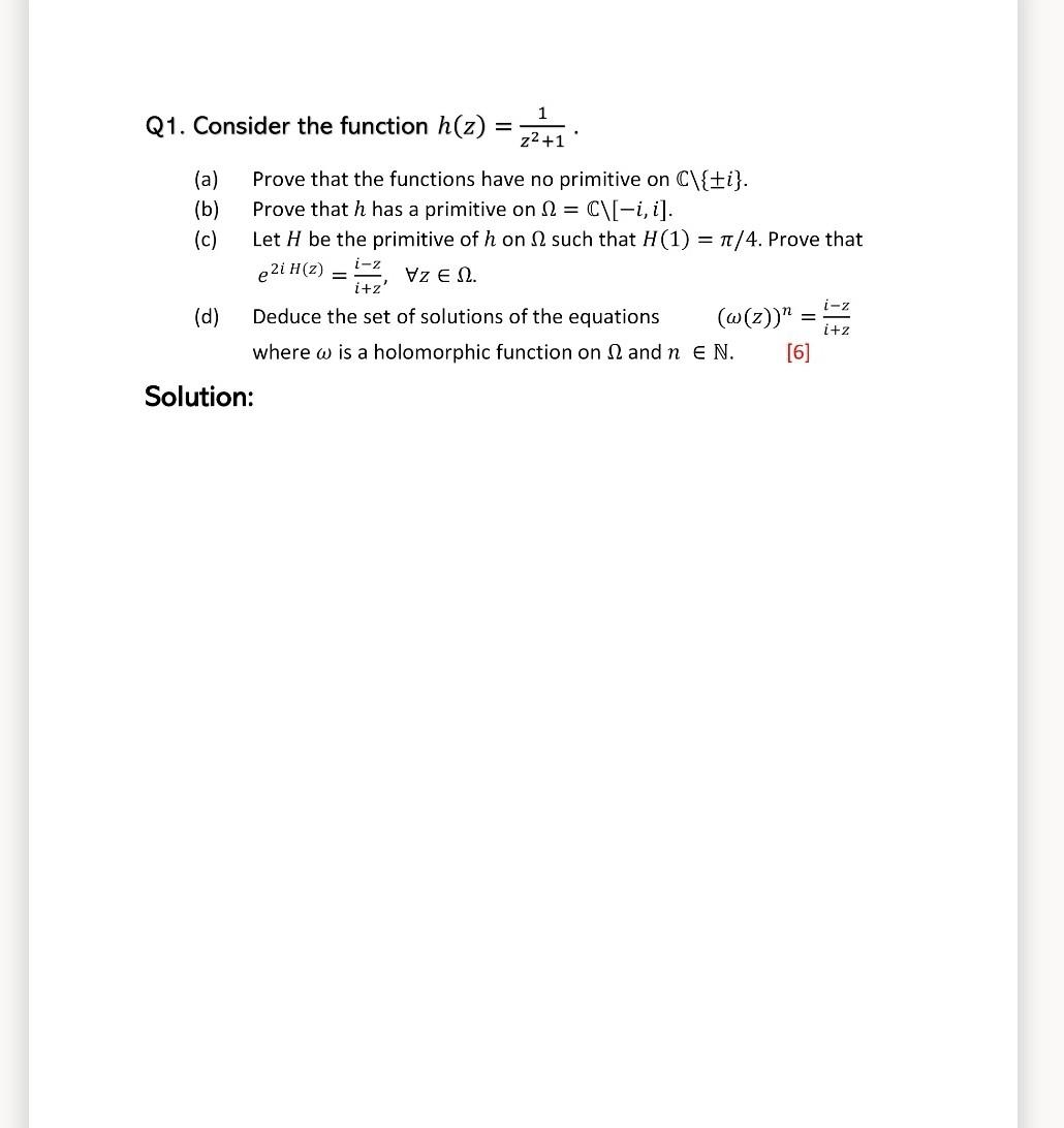 Q1. Consider the function h(z)=z2+11. (a) Prove that | Chegg.com