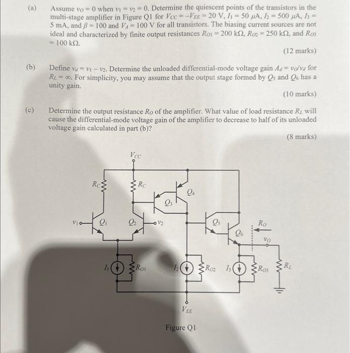 (a) Assume vO=0 when v1=v2=0. Determine the quiescent | Chegg.com