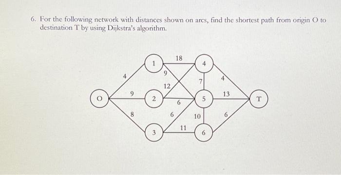 Solved 6. For the following network with distances shown on | Chegg.com