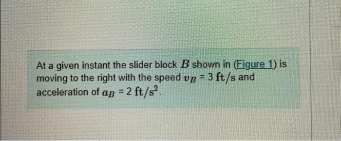 Solved At a given instant the slider block B shown in | Chegg.com