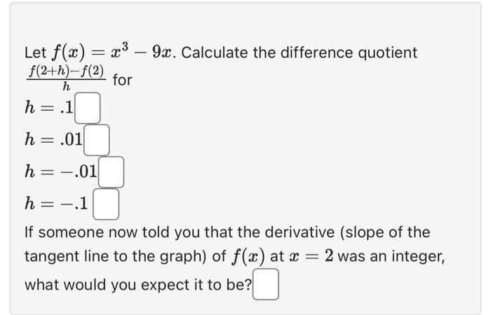Solved Let f(x)=x3−9x. Calculate the difference quotient | Chegg.com
