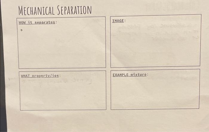 Solved MECHANICAL SEPARATION HOW it separates: IMAGE: WHAT | Chegg.com