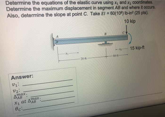 Solved Determine the equations of the elastic curve using x1 | Chegg.com