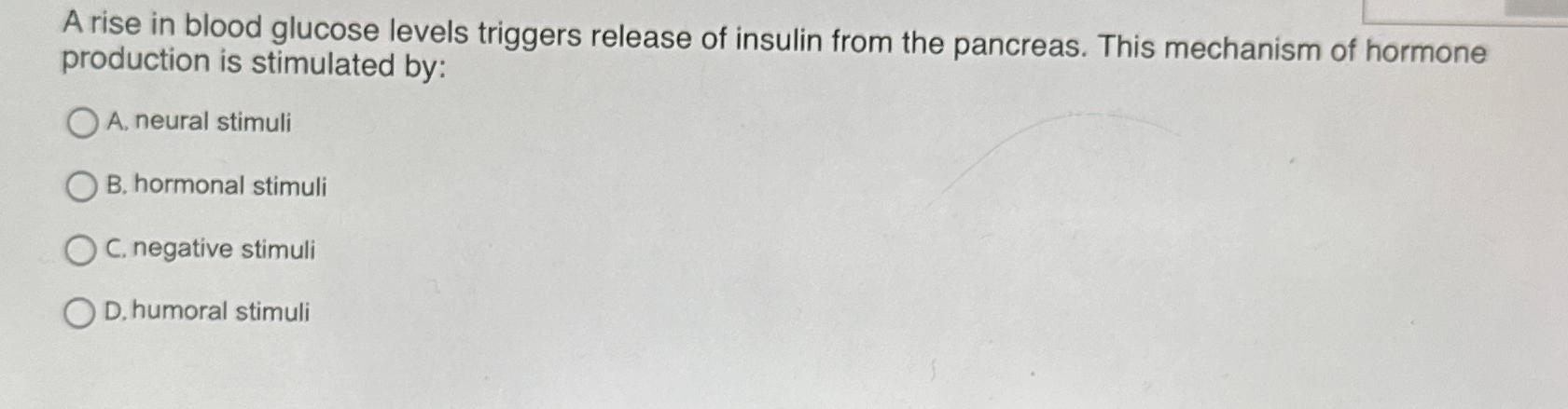 Solved A rise in blood glucose levels triggers release of | Chegg.com