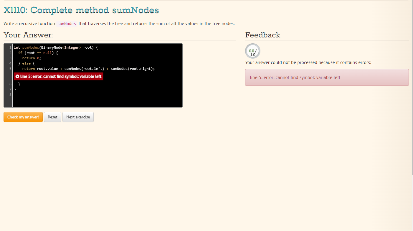 Solved X1110: Complete method sumNodesWrite a recursive | Chegg.com