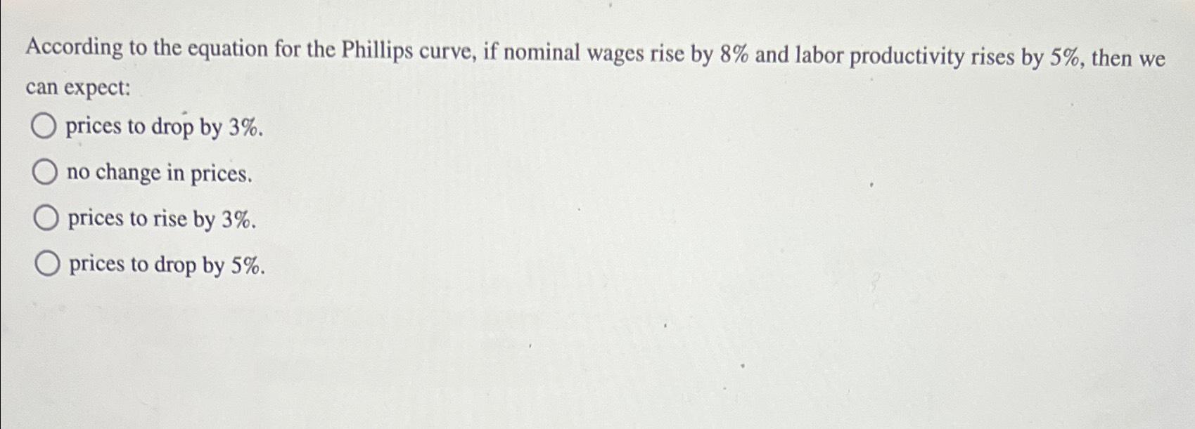Solved According to the equation for the Phillips curve, if | Chegg.com