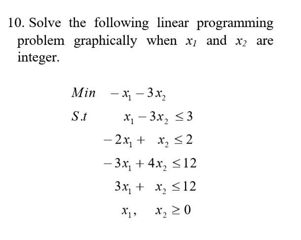 Solved 10. Solve the following linear programming problem | Chegg.com