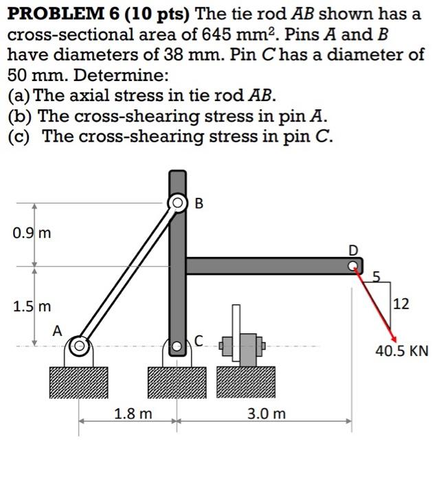 Solved PROBLEM 6 (10 pts) The tie rod AB shown has a | Chegg.com