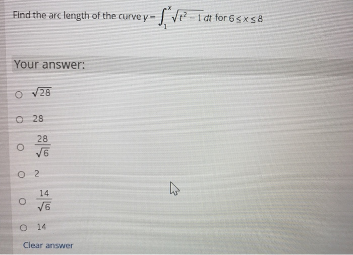 Solved Find the arc length of the curvey= S V22 - 1 dt for | Chegg.com