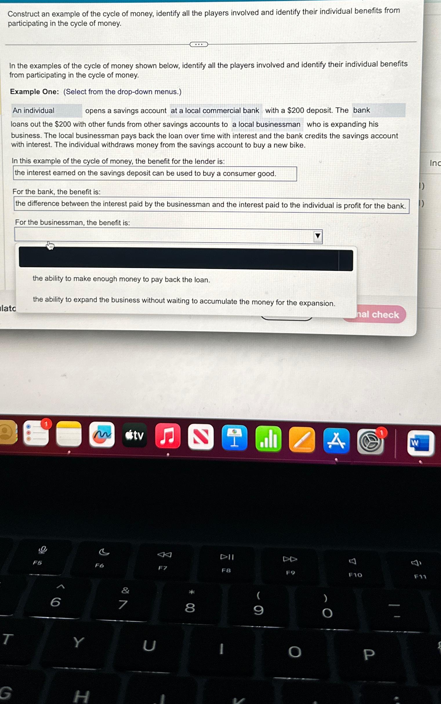 Solved Construct an example of the cycle of money, identify | Chegg.com