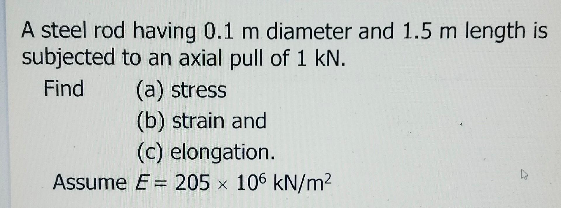 Solved A steel rod having 0.1 m diameter and 1.5 m length is | Chegg.com