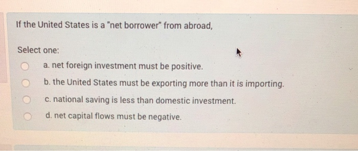 Solved If the United States is a "net borrower" from abroad, | Chegg.com
