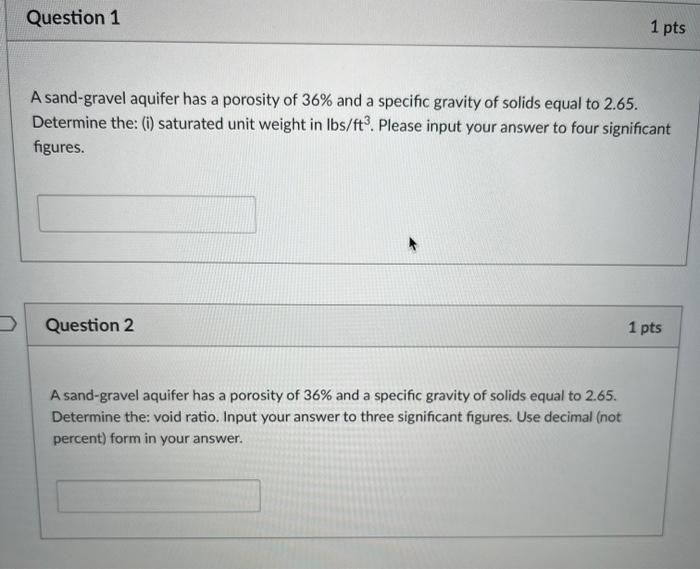 Solved A sand-gravel aquifer has a porosity of 36% and a | Chegg.com