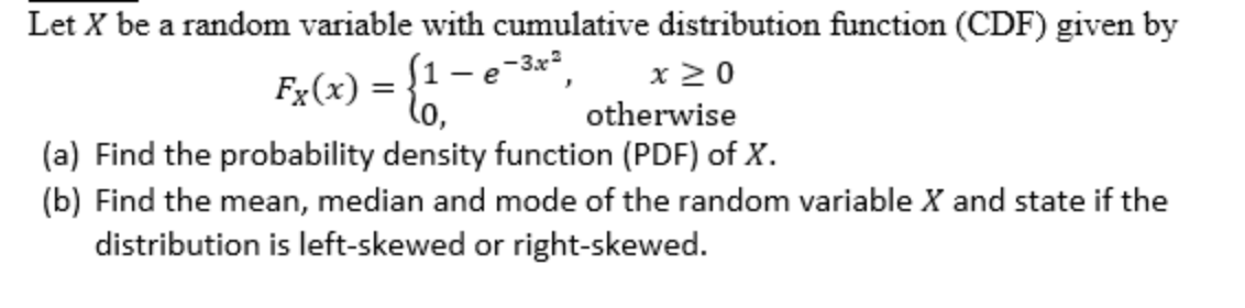 Solved Let x ﻿be a random variable with cumulative | Chegg.com