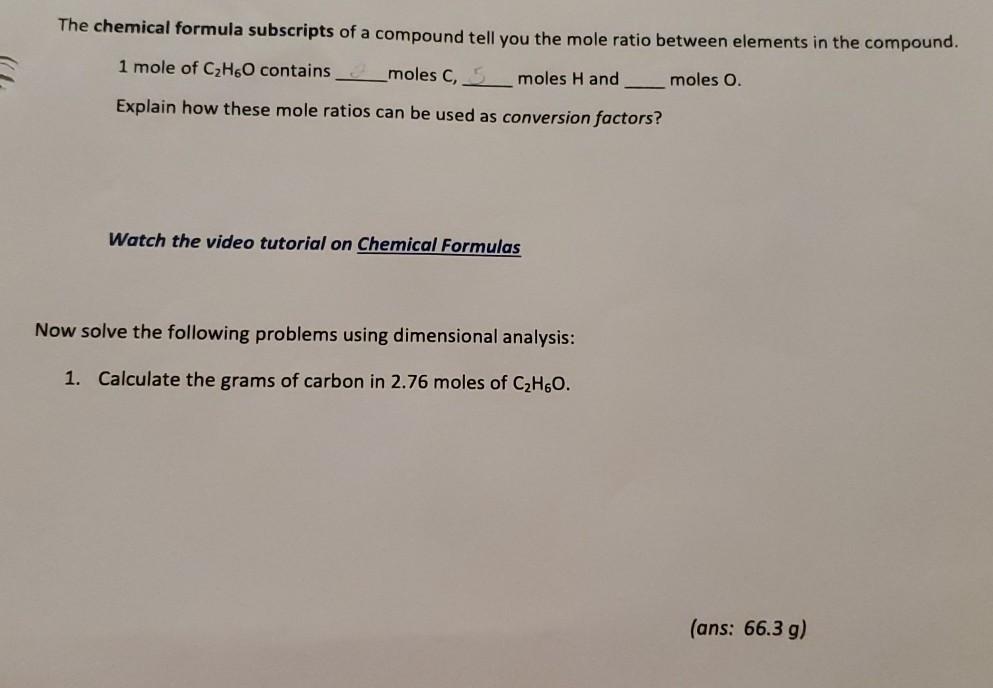 Solved The chemical formula subscripts of a compound tell | Chegg.com