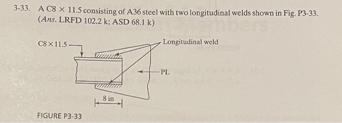Solved 3-33. A C8×11.5 consisting of A36 steel with two | Chegg.com Solved 3-33. A C8×11.5 consisting of A36 steel with two | Chegg.com