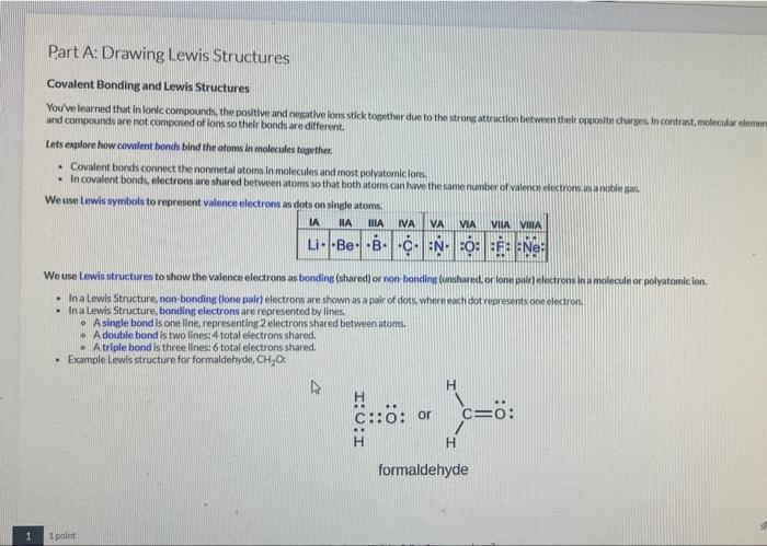 Solved 1 Part A: Drawing Lewis Structures Covalent Bonding | Chegg.com