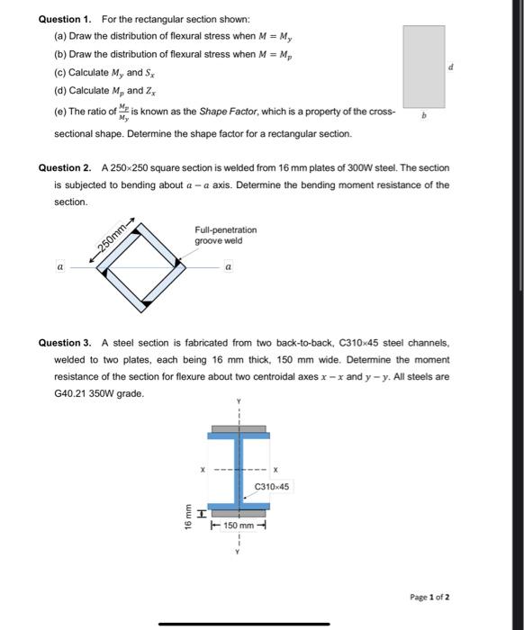 Solved Question 1. For the rectangular section shown: (a) | Chegg.com