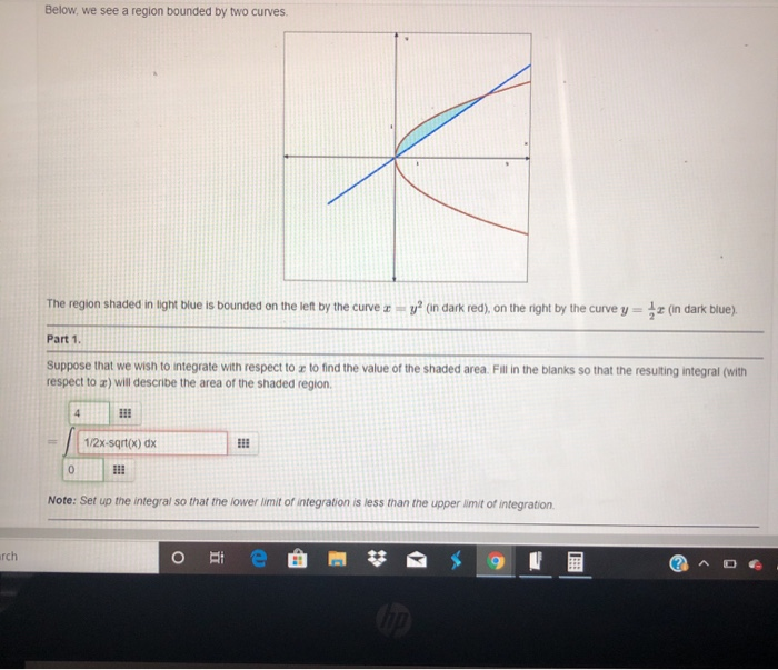 Solved Below, we see a region bounded by two curves The | Chegg.com