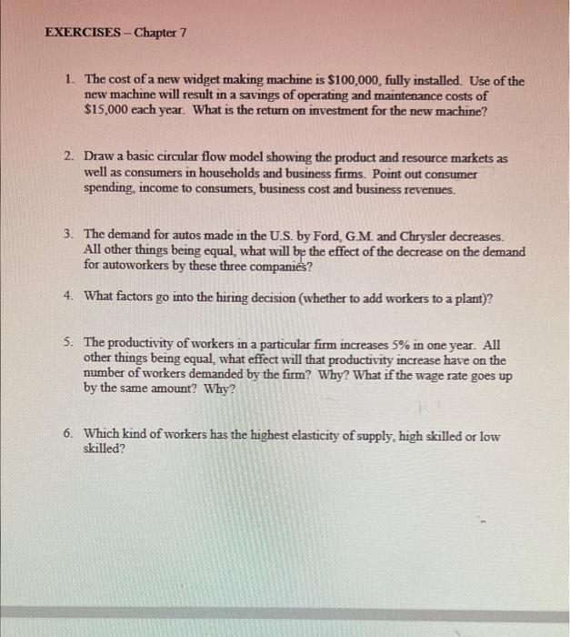 Solved EXERCISES - Chapter 7 1. The cost of a new widget | Chegg.com