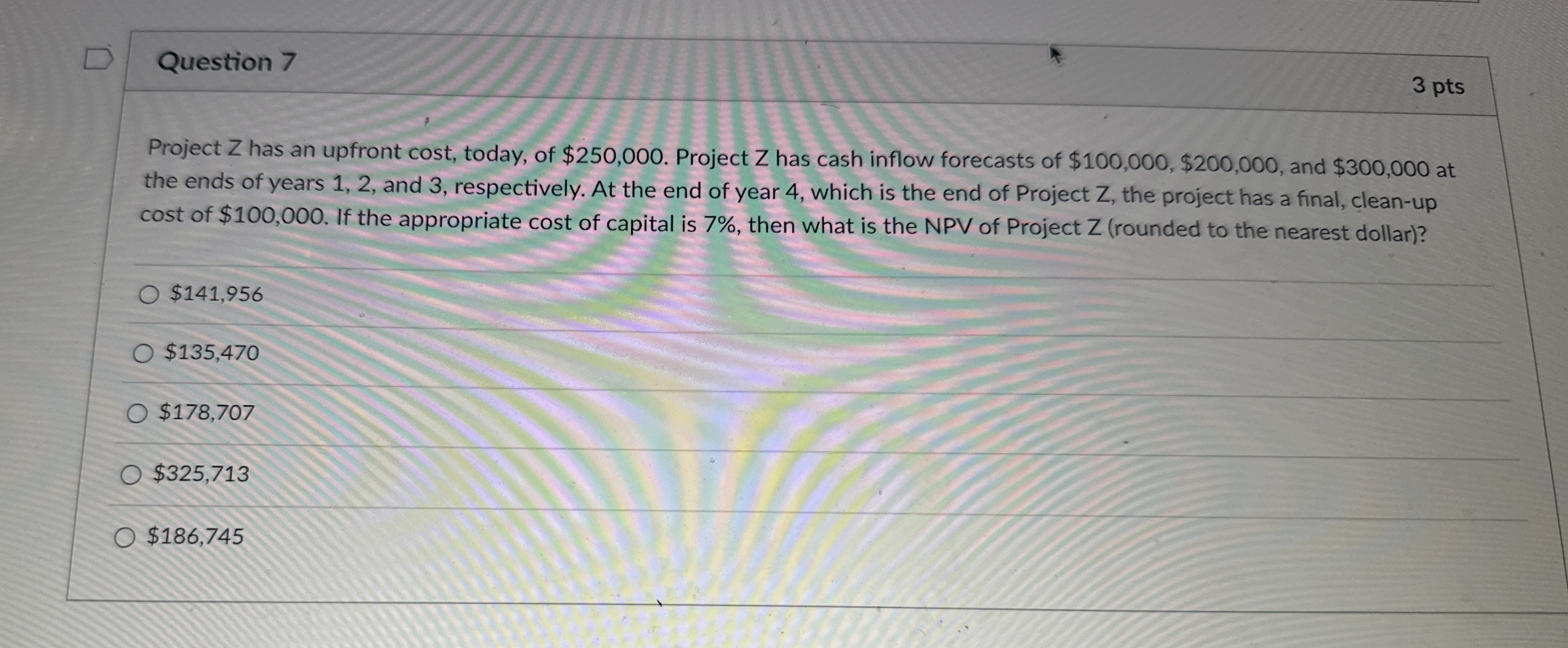 Solved Question 73 ﻿ptsProject Z ﻿has an upfront cost, | Chegg.com