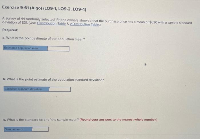 Solved Exercise 9-61 (Algo) (LO9-1, LO9-2, LO9-4) A survey | Chegg.com