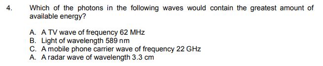 Solved Which of the photons in the following waves would | Chegg.com