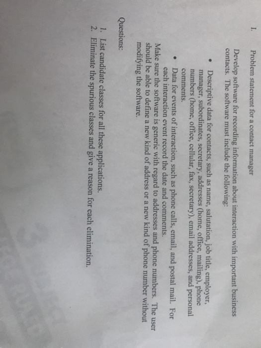 I. Problem statement for a contact manager Develop | Chegg.com